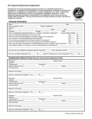 Fillable Online Zia Taqueria Employment Application Fax Email Print ...