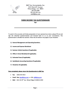 Fillable Online FARM INCOME TAX QUESTIONNAIRE for - J and B Tax Fax ...