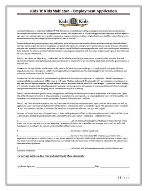 Fillable Online Kids R Kids Mableton Employment Application Fax Email ...