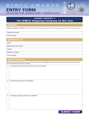 Fillable Online bimco BIMCO AWARDS Fax Email Print - pdfFiller
