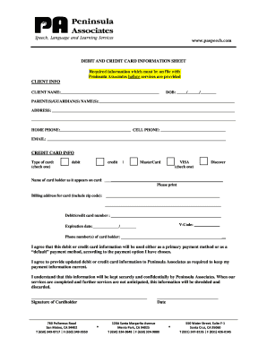 Fillable Online DEBIT AND CREDIT CARD INFORMATION SHEET Required Fax ...