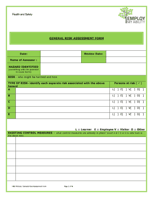 Fillable Online employmyability org GENERAL RISK ASSESSMENT FORM ...
