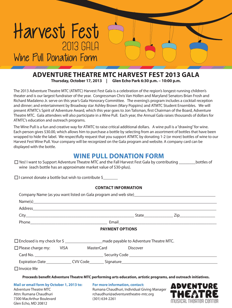 Fillable Online adventuretheatre-mtc 2013 Gala Wine Pull Donation Form ...