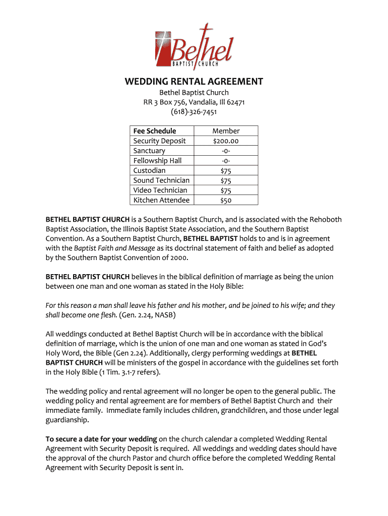 Fillable Online bethelbaptistvandalia Wedding rental agreement 915 pdf ...