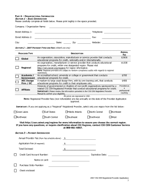 Fillable Online cen csinet 2007 CSI CEN Registered Provider Application 1 Form R1 2007 CSI CEN ...