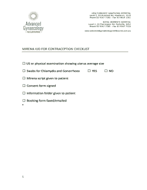Fillable Online MIRENA IUD FOR CONTRACEPTION CHECKLIST Fax Email Print ...