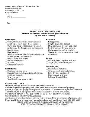 Fillable Online TENANT VACATING CHECK LIST TENANT VACATING CHECK LIST ...