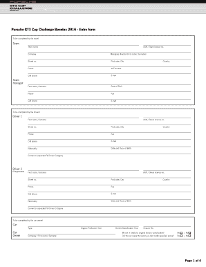 Fillable Online Porsche GT3 Cup Challenge Benelux 2016 - Entry form Fax Email Print - pdfFiller