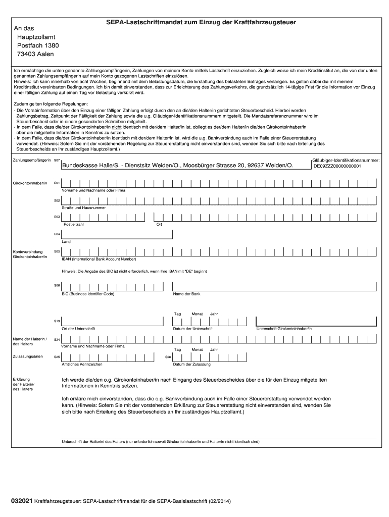 Pdf Einzugserm chtigung Kfz-Steuer SEPA Formular anzeigen: Fill out ...