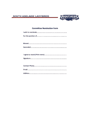 Fillable Online Committee Nomination Form - Ladybirds Netball Club Fax ...
