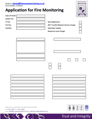 Fillable Online firstcountymonitoring co Application for Fire ...