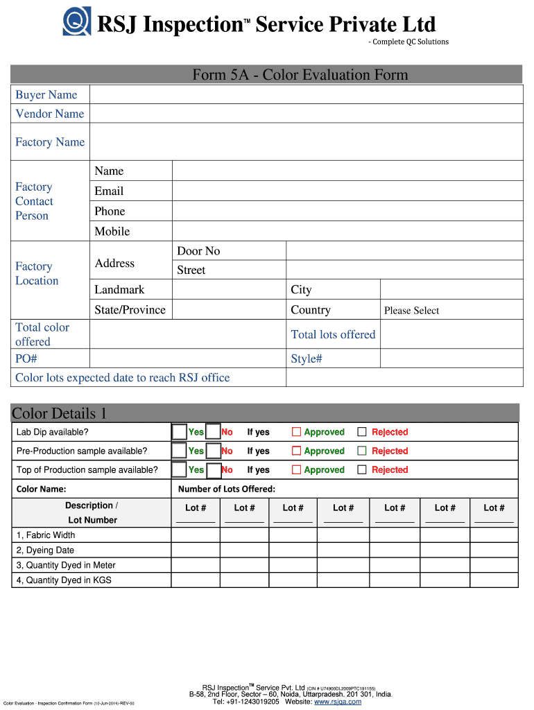 Fillable Online RSJ Color Evaluation form RSJ Booking Form Fax Email ...