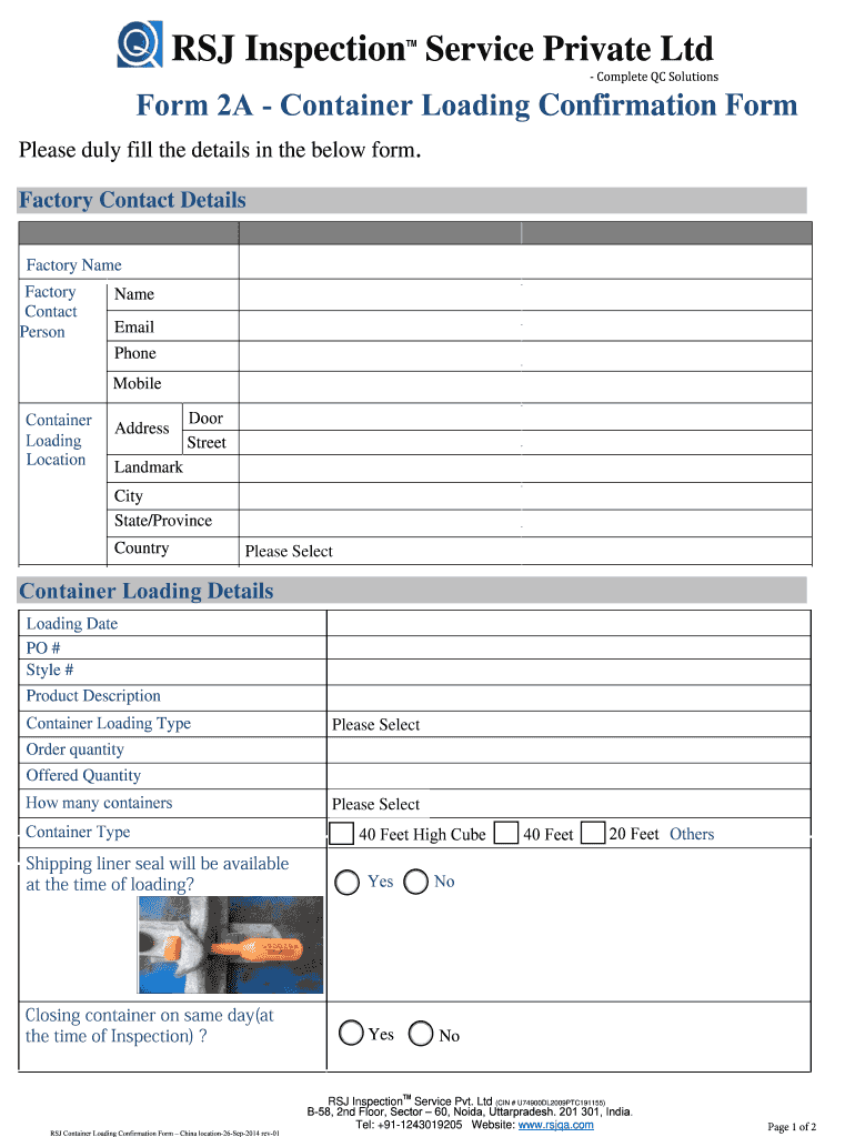 Fillable Online RSJ-Inspection Confirmation Form (China Location ...