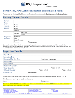 Fillable Online Form 103-First Artile Inspection Confirmation Form ...