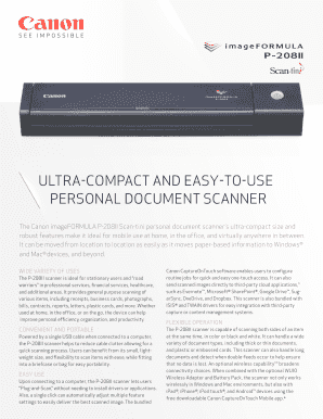 Fillable Online The Canon imageFORMULA P-208II Scan-tini personal document scanners ultra ...