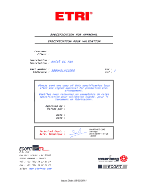 Fillable Online SPECIFICATION FOR APPROVAL SPECIFICATION POUR VALIDATION Fax Email Print - pdfFiller