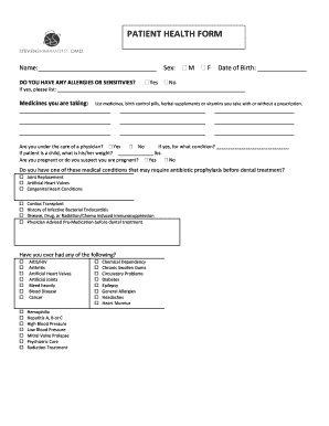 Fillable Online PATIENT HEALTH FORM - bshimamotodentalbbcomb Fax Email ...