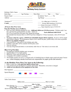 Fillable Online Birthday Party Contract - Suncoast Gymnastics Fax Email ...