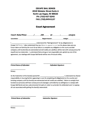 Fillable Online Court Agreement - Escape Bail Bonds Fax Email Print ...