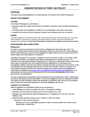 Fillable Online homeroadkindergarten vic edu ADMINISTRATION OF FIRST AID POLICY - Home Road ...