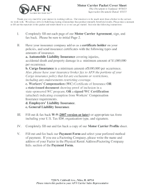 Fillable Online Motor Carrier Packet Cover Sheet I Completely bfill ...