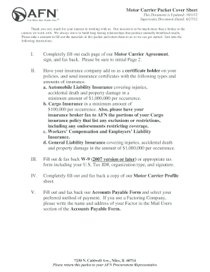 Fillable Online Motor Carrier Packet Cover Sheet I Completely bfill ...