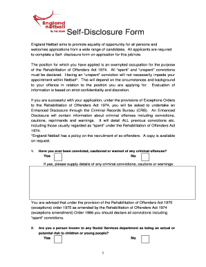 Fillable Online Self Disclosure Form - East Midlands Netball Fax Email ...