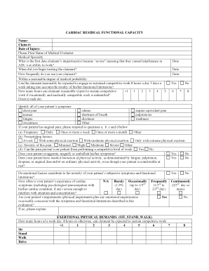 Fillable Online CARDIAC RESIDUAL FUNCTIONAL CAPACITY Name: Claim ...