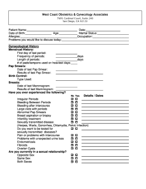 Fillable Online New Patient History - West Coast OB/GYN Fax Email Print ...