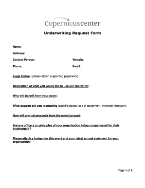 Fillable Online copernicuscenter Underwriting Request Form - Copernicus Center ...
