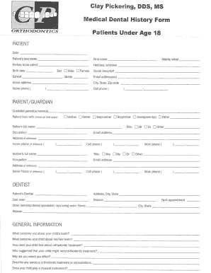 Fillable Online Clay Pickering DDS MS Medical Dental History Form Fax ...