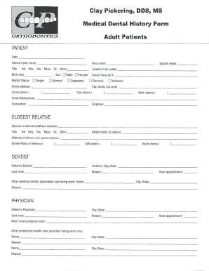 Fillable Online Medical Dental History Form - bcporthodonticsbbcomb Fax ...