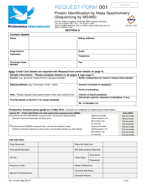 Fillable Online REQUEST FORM 001 Lab Use - bproteomicsbbcombau Fax ...