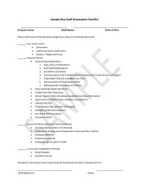 Fillable Online Sample New Staff Orientation Checklist - CT.gov - ct ...
