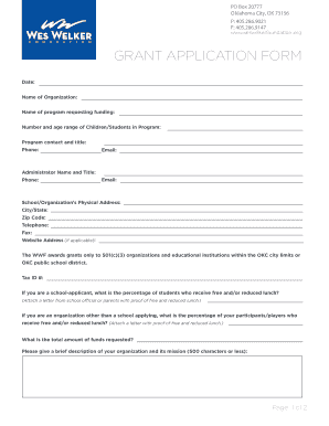 Fillable Online weswelkerfoundation Grant application form - Wes Welker ...