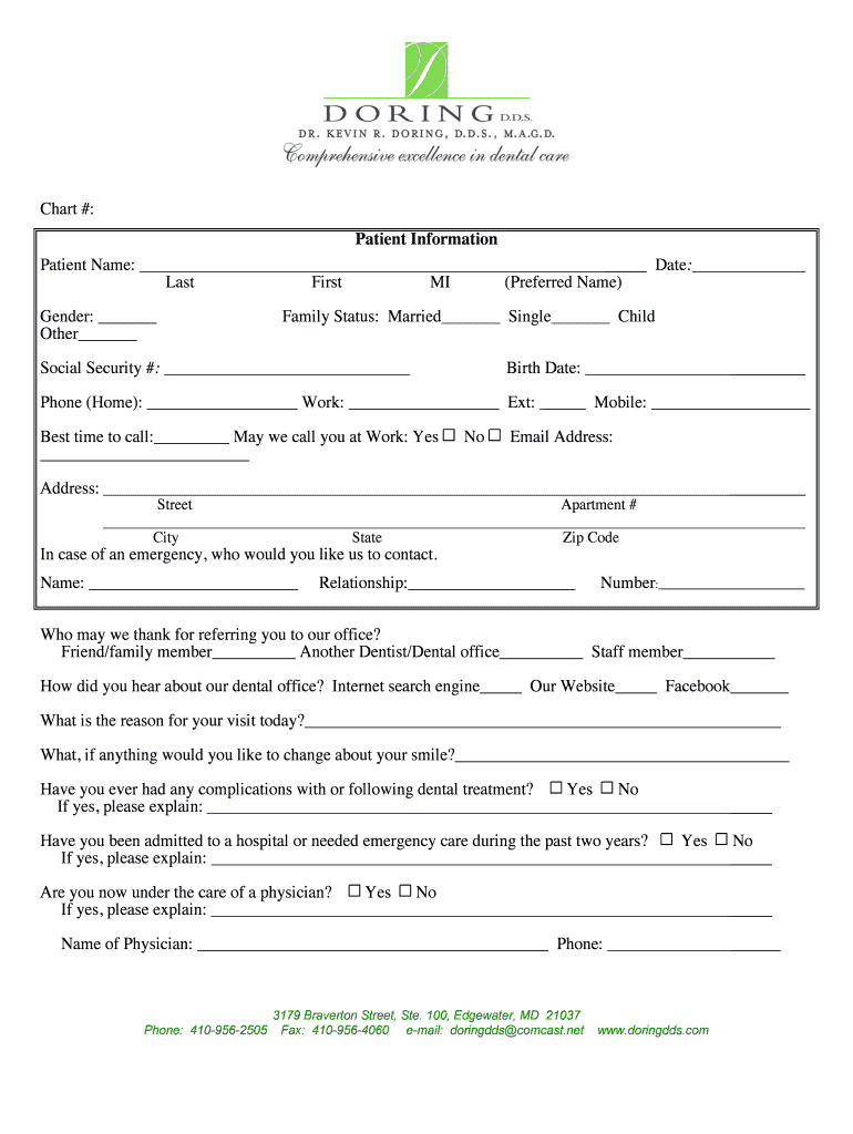 Fillable Online Patient Information Patient Name - Doring DDS Fax Email Print - pdfFiller