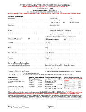 Fillable Online International Drivers Document Application Form ...