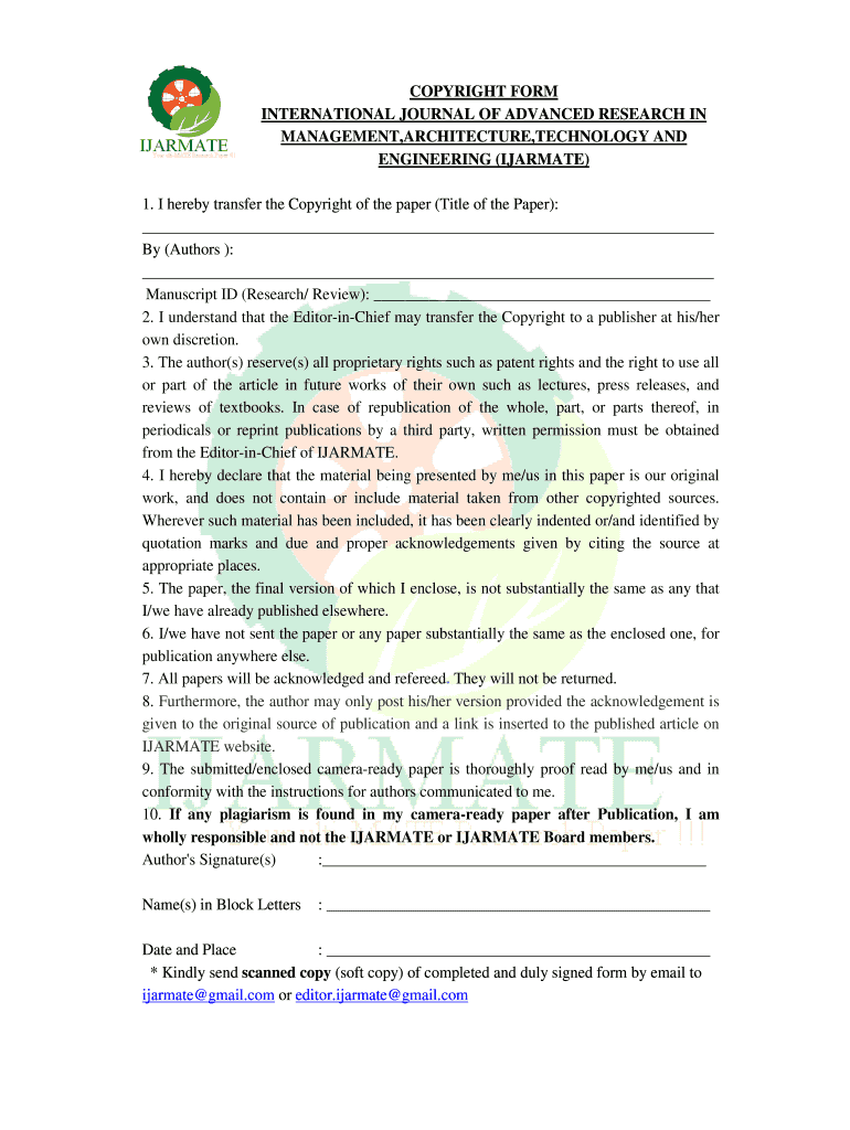 Fillable Online BIJARMATEb Copyright Form Fax Email Print - pdfFiller