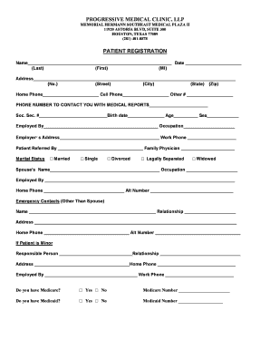 Fillable Online PROGRESSIVE MEDICAL CLINIC, LLP PATIENT REGISTRATION ...