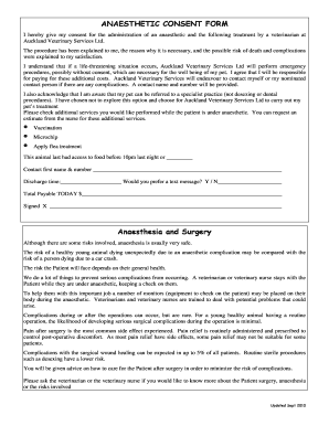 Fillable Online aucklandvetservices co Anaesthetic Consent Form ...