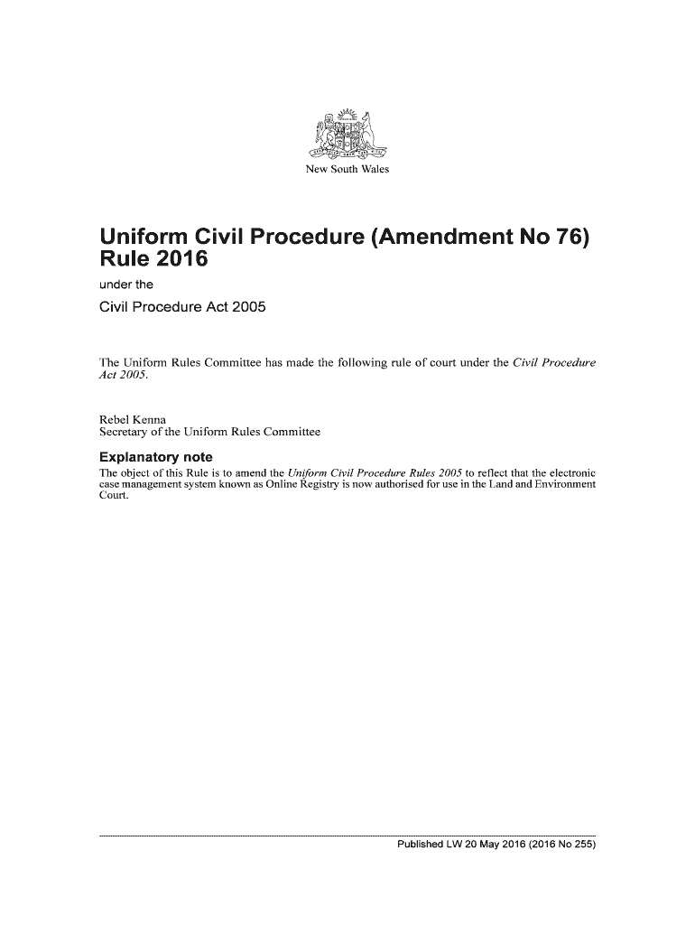 Fillable Online Uniform Civil Procedure (Amendment No 76) Fax Email Print - pdfFiller