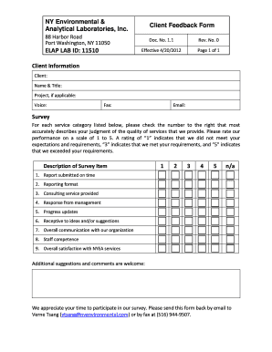 Fillable Online NY Environmental amp Client Feedback Form Analytical ...
