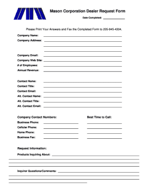 Fillable Online Mason Corporation Dealer Request Form Fax Email Print ...