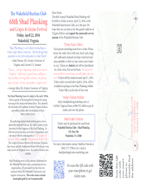 Fillable Online 68th Shad Planking - The 68th Shad Planking and Grapes ...