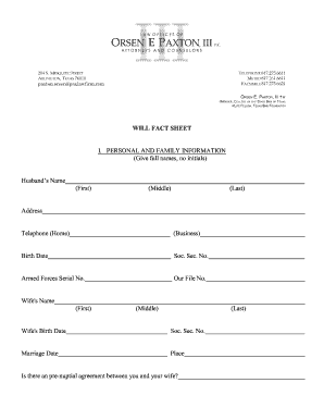 Fillable Online Will Fact Sheet-long form Fax Email Print - pdfFiller