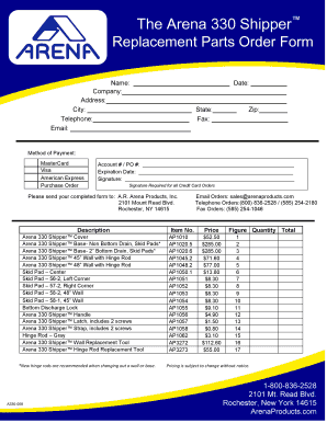 Fillable Online The Arena 330 Shipper - Arena Products Fax Email Print ...