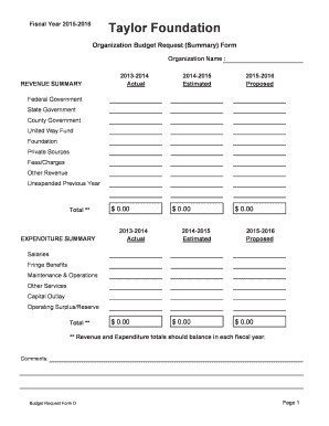 Fillable Online thetaylorfoundation Organization Budget Request Summary Form ...