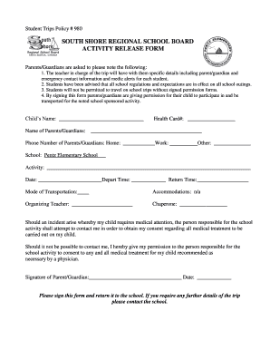 Fillable Online pes ednet ns SOUTH SHORE REGIONAL SCHOOL BOARD ACTIVITY ...