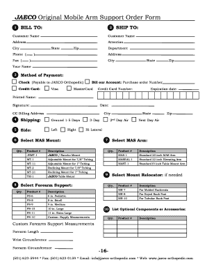 Fillable Online JAECO Original Mobile Arm Support Order Form Fax Email ...