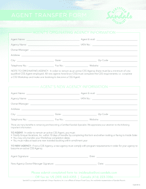 Fillable Online AGENT TRANSFER FORM - bSandalsb Resorts Fax Email Print ...